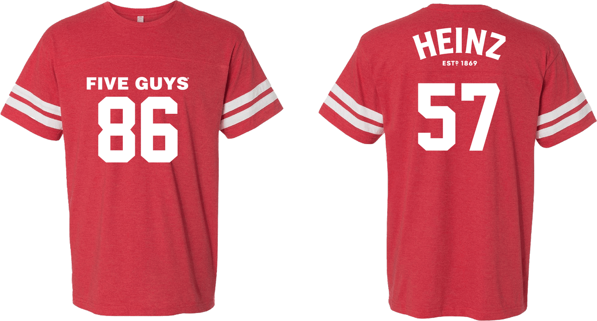 Five Guys and Heinz Football Tee - Red – Five Guys Shop